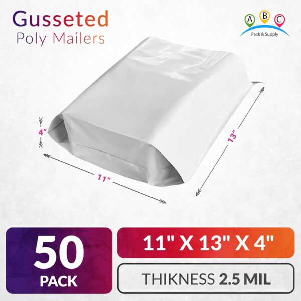 Buy 11" x 13" x 4" White 2.5 Mil Expandable Poly Mailers, Gusseted ...